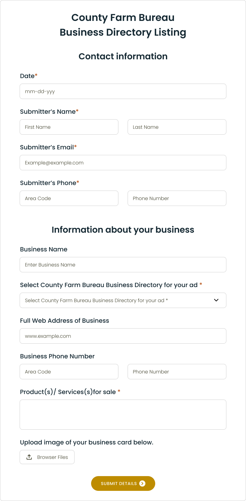 Business Directory Form | Pennsylvania Farm BureauPennsylvania Farm Bureau